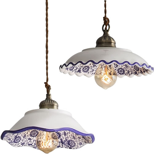 Blue and White Porcelain Bowl Pendants with a Piecrust Edge – my design42